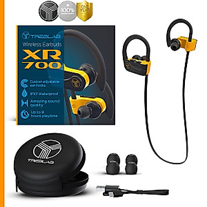 TREBLAB XR700 Wireless Sports Earbuds, Bluetooth 5.0, IPX7 Waterproof, Sweatproof, Custom Adjustable Earhooks, Noise Cancelling, in-Ear Headset