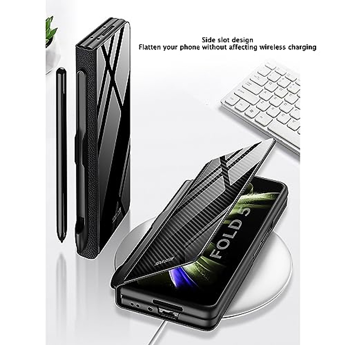 EKSED Case for Samsung Galaxy Z Fold 5, with S-Pen Holder, Luxury Flip Plating Glass Crystal Hybrid Leather 360-degree All-Inclusive Cover,#10