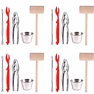 Artcome 22 Piece Seafood Tools Set for 4 People including 4 Lobster Crab Crackers 4 Lobster Shellers 6 Seafood Forks 4 Sauce Cups and 4 Lobster Crab Mallets