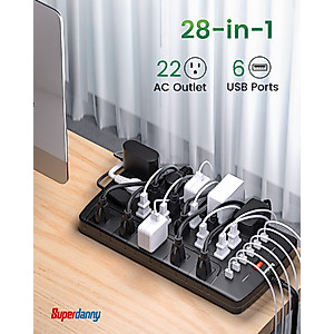 Surge Protector Power Strip with USB, SUPERDANNY Extension Cord with 22 Outlets & 6 USB, 1875W/15A, 1050J Surge Protection, 6.5Ft Flat Plug Power Cord, for Home Office Dorm Workshop, Black