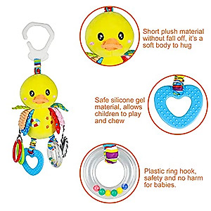 Funsland Baby Stroller Toy and Car Seat Toy for Infant with Teether Hanging Rattle Toys Clip on Stroller Toy Soft Plush Baby Toys for Boys and Girls 3-12 Months