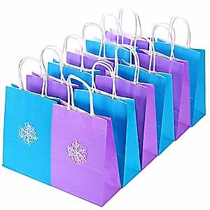 24 Pieces Snowflake Party Favor Bags Kraft Paper Bags with Plastic Snowflake Gift Bags with Handles Birthday Paper Bags Candy Bags for Birthday Baby Shower Wedding Christmas Party Celebrations