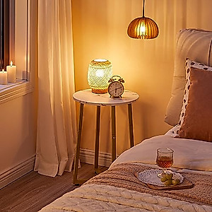 HOOBRO Round Side Table, Round Accent End Table with Sturdy X-Shaped Metal Frame, 15.7" Round Nightstand, for Living Room, Bedroom, Balcony, Office, Gold and Marble DM95BZ01