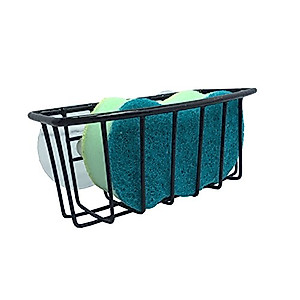 Neat-O Durable Steel Construction Color Coated Large Suction Cups Kitchen Sink Sponge Storage Organizer Holder (Black)