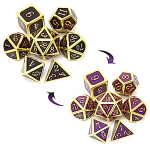 Haxtec Color Changing Metal DND Dice Set W/Gift Leather Dice Bag Temeprature Polyhedral D&D Dices for RPG Dungeons and Dragons-Gold Black Purple Shift