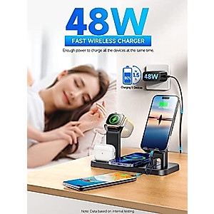 KINYELL Charging Station for Multiple Devices Apple，48W 5 in 1 Fast Wireless Charging Station for iPhone AirPods Apple Watch Charger, Gift for Men, Gift for Her Valentines Anniversary Day Black
