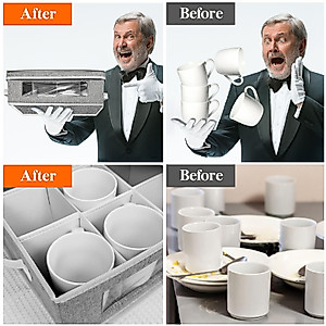 homyfort 2 Pack Cup and Coffee Mug Storage Box Organizer with Dividers, China Storage Containers Hard Shell with 24 Compartments for Mugs Moving and Protection (Grey)