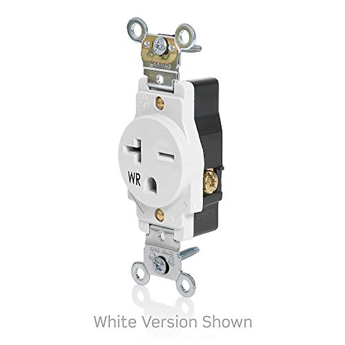 Leviton W5461-E Single Receptacle Outlet, Weather-Resistant, 20 Amp, 250 Volt, Heavy-Duty Industrial Specification Grade, Back or Side Wire, Self-Grounding, Black