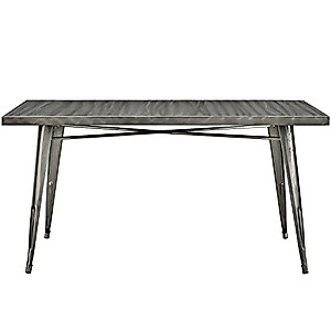 Modway Alacrity 60" Rustic Modern Farmhouse Stainless Steel Metal Rectangle Dining Table in Gunmetal