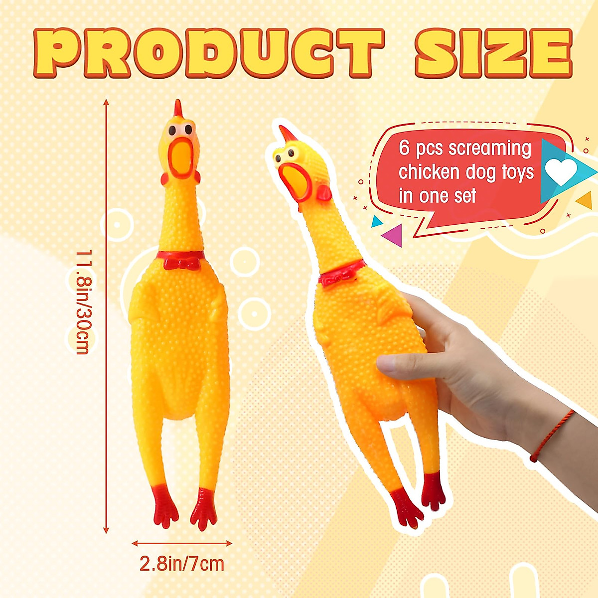 Zddaoole 6 Pcs Large Screaming Chicken Dog Toys,Yellow Rubber Chicken 12 inch,Squeeze Squeaky and Screaming Chicken,Prank Novelty Toy for Kids or Adults