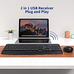 Wireless Keyboard and Mouse Combo, 2.4G Full-Sized Ergonomic Computer Keyboard with Wrist Rest and 1600 DPI Wireless Noiseless Mouse for Windows, PC, Laptop, Windows XP/7/8/10 (Black)