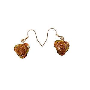 Eternal Rose 24k Gold Real Rose Flower Women's Dangle Drop Earrings (Thanksgiving Bouquet)