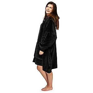 SLEEPHERO Blanket Hoodie Wearable Blanket Oversized One Size Fits All Super Soft Fleece Blanket Black