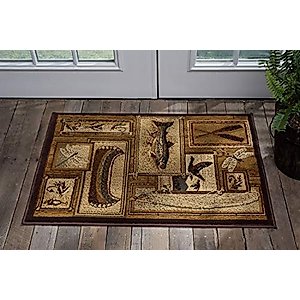 Trout Fishing Novelty Lodge Pattern Ivory Scatter Mat Rug, 2' x 3'