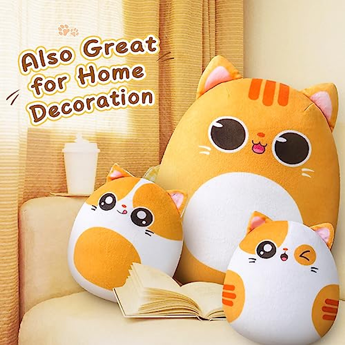 Officygnet Cat Plush Toy, Set of 3 Cute Cat Stuffed Animals Plushies, Kawaii Soft Cat Plush Pillow for Kids Girls, Perfect Christmas Birthday Gifts