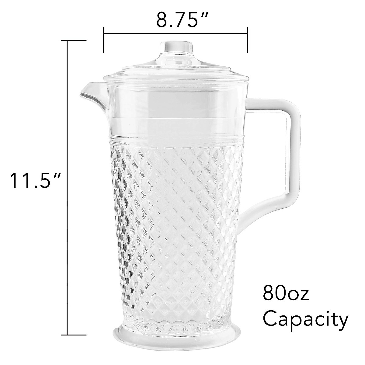 PG Acrylic Water Pitcher - 80oz Clear Plastic Pitcher With Lid, Shatterproof, Ideal for Iced Tea, Lemonade, Sangria, Drinks and Cocktails