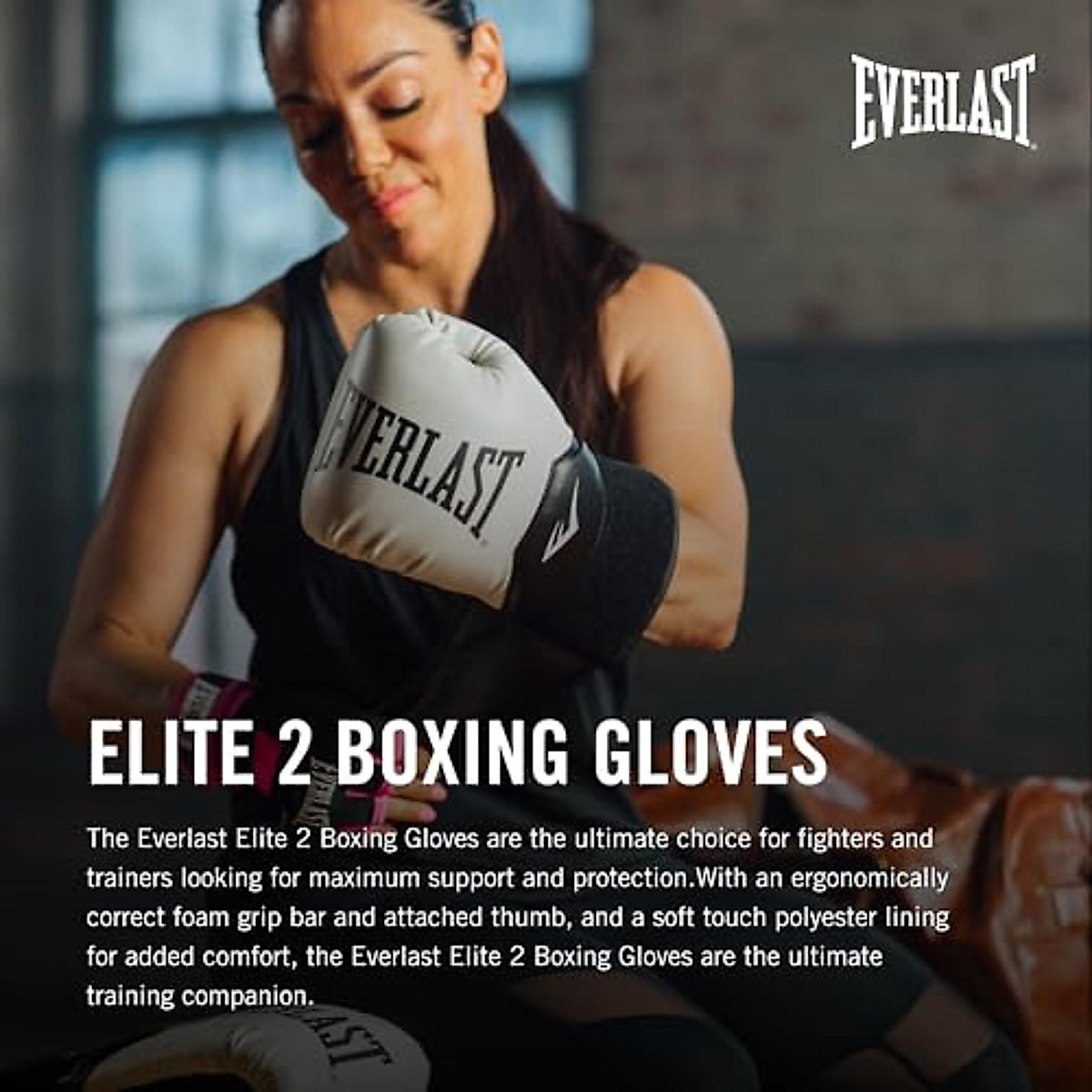Everlast Elite 2 Boxing Gloves, Pro Training Gloves for Men and Women, Secure Fit Hook and Loop Closure & Ventilation, Heavy Bag & Speedbag Training (16 oz, Black/Gold)