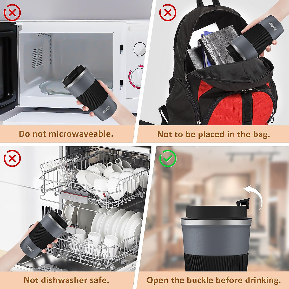 KETIEE Travel Coffee Mug Spill Proof 12oz, Insulated Coffee Mug to Go, Thermo Hot Coffee Tumbler, Reusable Coffee Cups with Seal Lid, Vacuum Stainless Steel Coffee Travel Mugs for Hot/Ice Coffee Tea