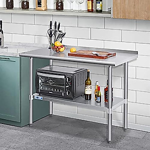 Profeeshaw Stainless Steel Prep Table NSF Commercial Work Table with Backsplash and Undershelf for Kitchen Restaurant 24×48 Inch