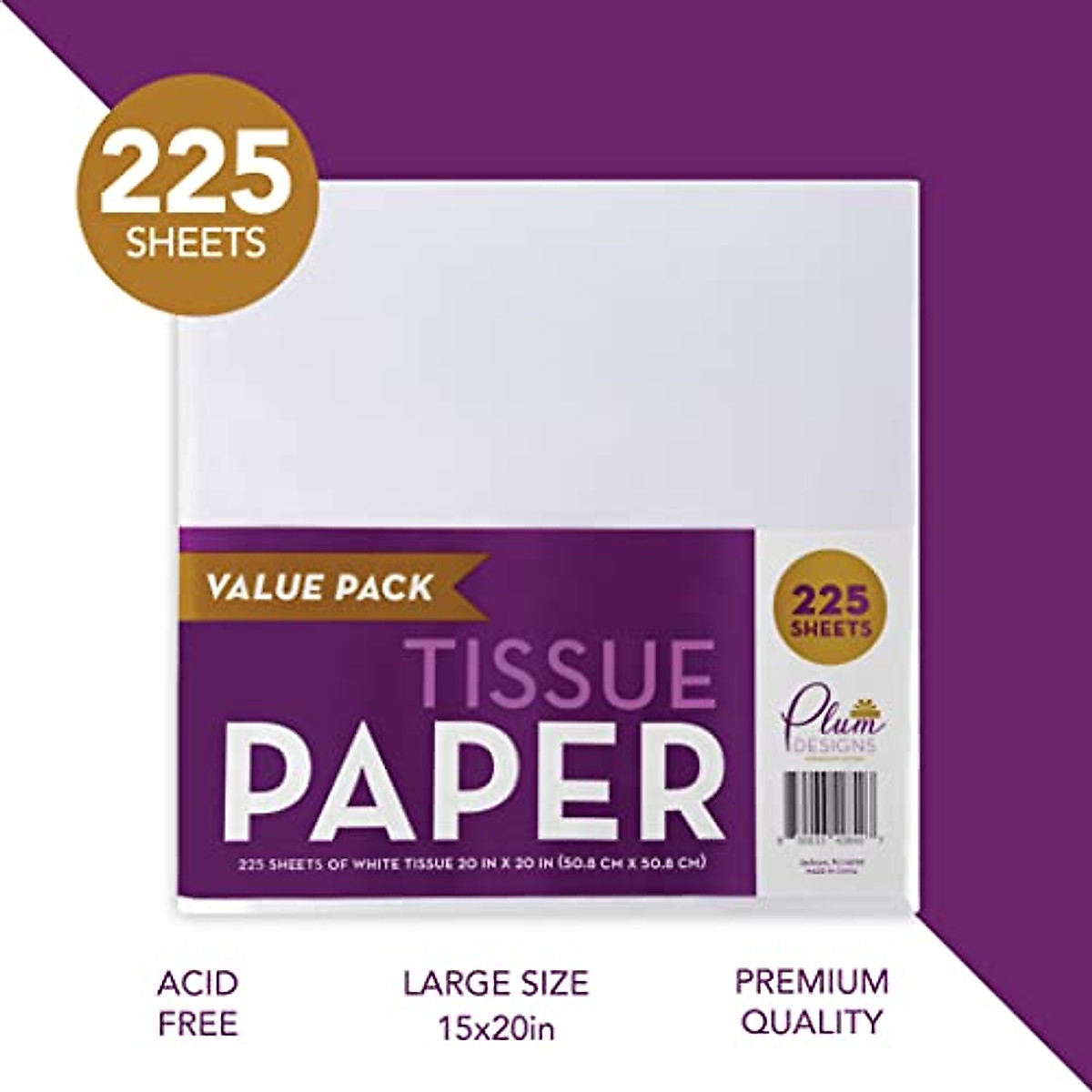 White Tissue Paper for Gift Bags, 225 Sheets of 20 x 20 Inches Bulk Tissue Paper for Packaging- Includes 225 Sheets Premium White Tissue Paper Bulk Pack, Wrapping Tissue Paper (Bulk Pack 225 Count)