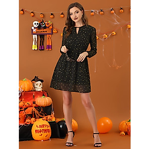 Allegra K Women's Choker V Neck Gilding Metallic Star Halloween Party Flared A-Line Dress Medium Black