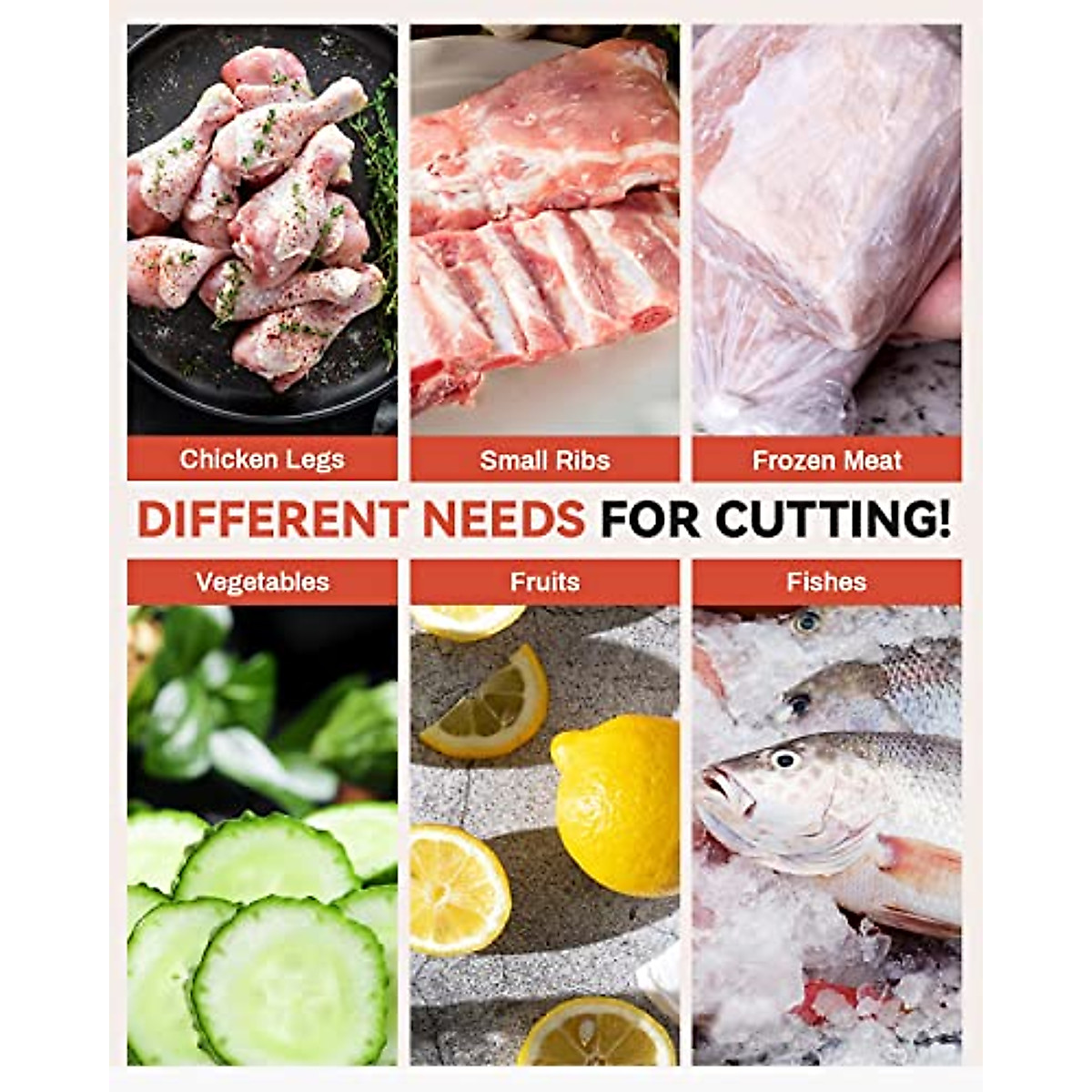 BAOSHISHAN Meat Slicer Meat Bone Cutter Manual Ribs Chopper for Fish Chicken Beef Frozen Meat Vegetables Deli Food Slicing Machine Home Cooking Use