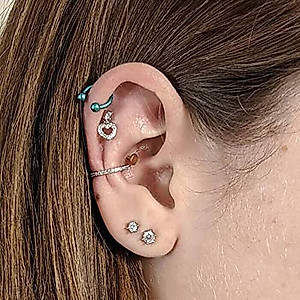 OUFER 16G 316L Stainless Steel Cartilage Earring Stud Heart Shape Dangle Helix Earrings Body Ear Piercing