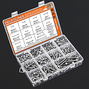 HELIFOUNER 320 Pieces #8#10#14 Hex Washer Head Self Drilling Sheet Metal Screws Assortment Kit, 410 Stainless Steel