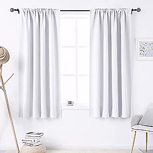 DUALIFE Pure White Room Darkening Curtains for Living Room - 63 Inch Length Rod Pocket Thermal Insulated Energy Saving Noise Reducing Curtains for Bedroom Set of 2 Panels (White 42x63)