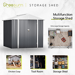 Greesum Metal Outdoor Storage Shed 6FT x 4FT, Steel Utility Tool Shed Storage House with Door & Lock, Metal Sheds Outdoor Storage for Backyard Garden Patio Lawn, Gray