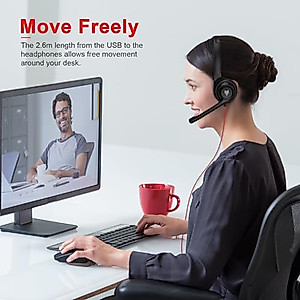 NUBWO HW02 USB Computer Headset with Clear Chat Microphone, Lightweight On-Ear Wired Headset for MS Teams, Skype, Webinars, Call Center and More (Black)