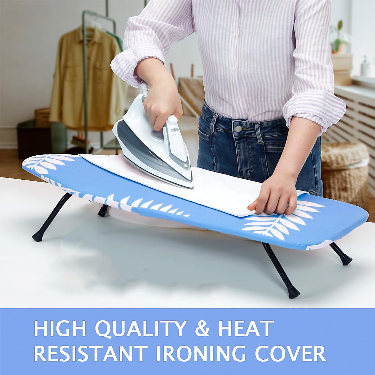 SheeChung 12.5 x 32 Inch Mini Ironing Board Cover - with 100% Cotton Iron Cover and Extra Thick Pad,Resists Scorching and Staining,Fits for Small Tabletop Ironing Board (Ironing Board Not Included)