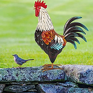 chisheen Metal Rooster Decor,Yard Chicken Decorations,Outdoor Garden Statues, Metal Chicken Sculpture for Backyard Patio Kitchen Decor & Lawn Ornaments