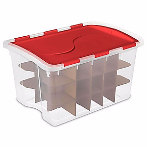 Sterilite 48 Quart Clear Stackable Holiday Christmas 45 Ornament Storage Box with Lid (6 Pack)