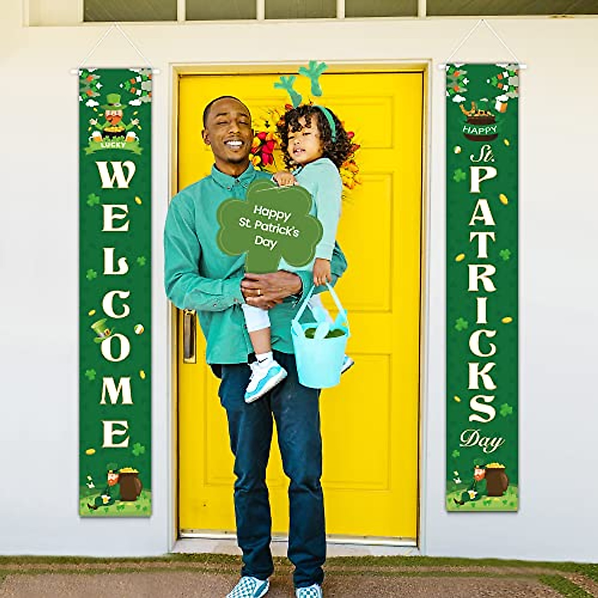 Epessa St Patricks Porch Sign, Irish Hanging Banner, Lucky Banner Decor, Happy St. Patrick's Day Porch for Home Wall Door Tree Classroom Office