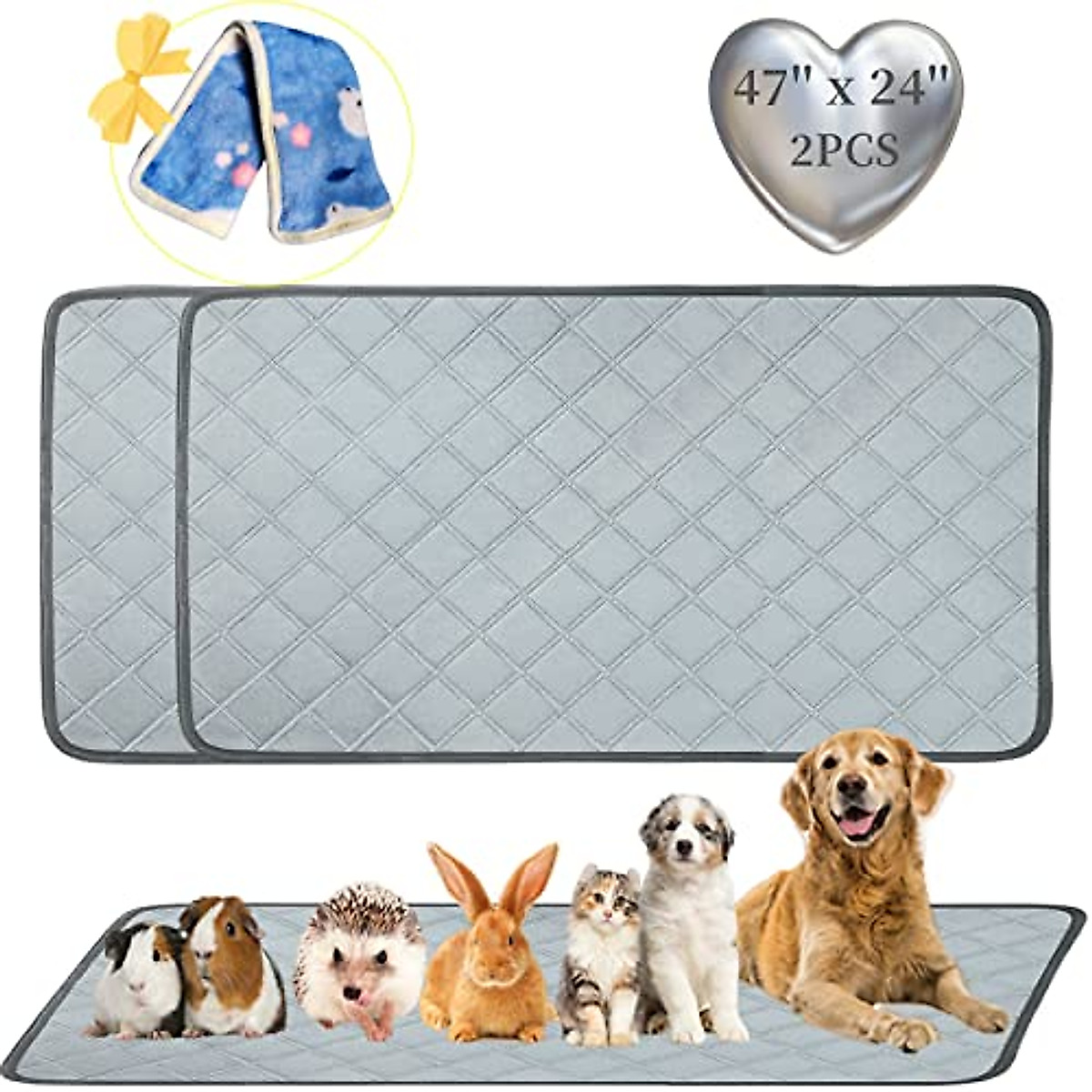 2PCS Plus 47 x 24 Inch Guinea Pig Cage Liner Fleece Washable Hamster Bedding, Waterproof Reusable & Anti Slip Dogs Pee Pads with Great Urine Absorption for Small Animals Accessories Rabbit Rat......