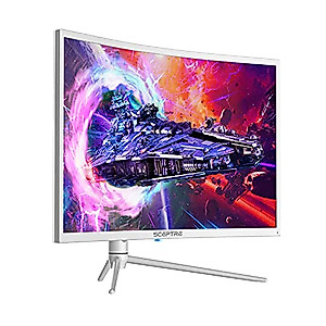Sceptre 27" Curved Nebula White QHD 2K Monitor 2560 x 1440p up to 165Hz 1ms HDR1000 99% sRGB Ambient Light Sensor Luminous Backcover Lights Height Adjustable Build-in Speakers (C275B-QWN168W)