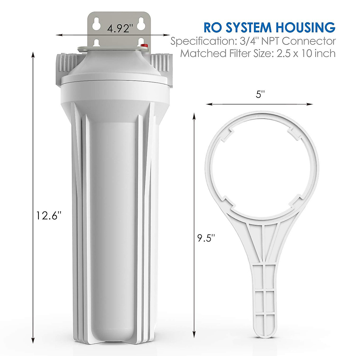 SimPure Whole House Water Filter Housing, Inline Water Filter for Home, Universal 10 inch Sediment Filter with 3/4 NPT Inlet and Outlet, Heavy Duty Steel Bracket, 4 Screws, Wrench