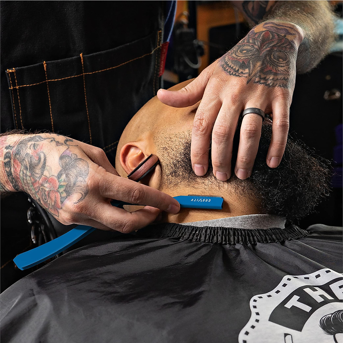 Professional Straight Razor Bundle - Stainless Steel Straight Edge Razor with 20 Gravity Premium Blades (Mystique, Panthera)