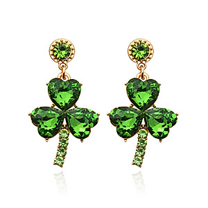 St. Patrick's Day Silver Elegant Drop Earrings Clover Charm Crystal Green Earrings For Women Lady Fashion Jewelry