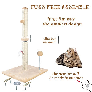 ANWA 32" Tall Cat Scratching Posts for Indoor Cats, 3-in-1 Cat Scratching Post with Plush Toys, Premium Sisal Post for Cats at All Ages with Reinforced Stable Base