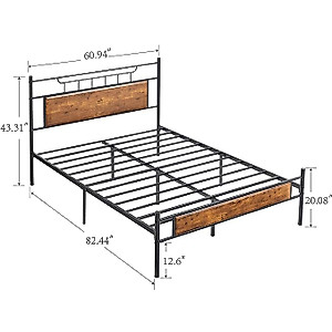 VECELO Queen Size Platform Bed Frame with Wood Headboard/Premium Steel Slats Support/No Box Spring Needed,Brown(Crown)