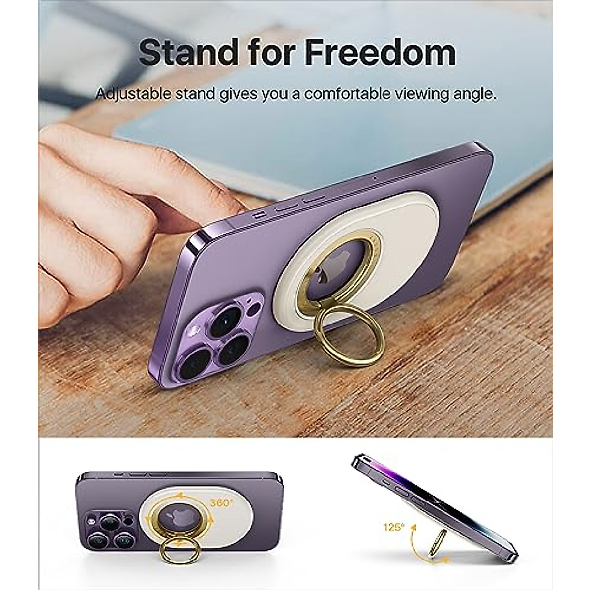 andobil Magnetic Phone Grip (Upgrade) for Magsafe, [Strongest Magnet Power] Phone Ring Holder Dual-Sided Magnet Compatible with Magsafe Series iPhone 14 13 12 Pro max, All Phones and Cases, Black