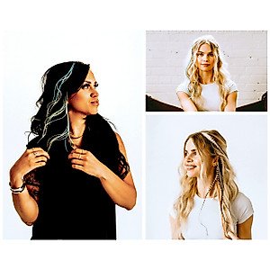 21 Natural Color Hair Feathers - 9”- 14” Long - Feathers for Hair Extension - DIY Kit - Eye-Catching Design - 20 Micro-link Beads - 100% Real Rooster Feathers - Professional Color Hair Feathers