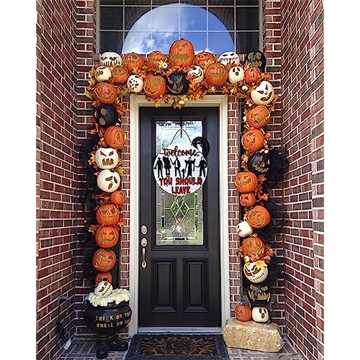 3D Horror Welcome Sign for Front Door Halloween Horror Classic Movie Character Welcome Wooden Door Sign Hanging Decoration,Halloween Wreath for Home Party Indoor Outdoor Porch Wall Decor