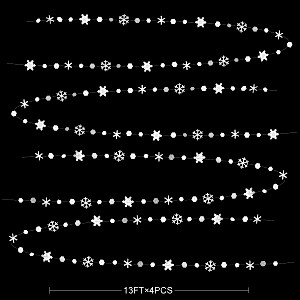 pinkblume 52Ft Winter Wonderland Party Decorations White Snowflake Garland Metallic Glitter Snowflakes Streamer for Winter Onderland Christmas Frozen Birthday Wedding Baby Bridal Shower Party Supplies