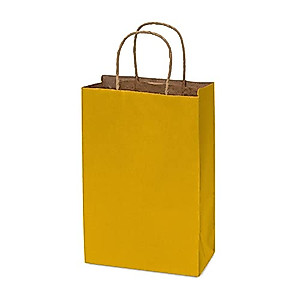 Craft Bags with Handles - 6x3x9 100 Pack Mini Yellow Gift Bag, Kraft Paper Shopping Totes for Small Business, Retail, & Boutique Merchandise, Gift Wrap & Goodie Bags, Wedding Favor Bags, in Bulk