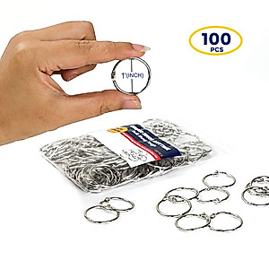 Binder Rings 1 Inch 100 pcs-Sturdy Book Rings-Loose Leaf Binder Ring for Index Cards Flashcards and Paper-Nickel Plated Metal Rings for Office School Supplies-Heavy Duty Silver Paper Rings