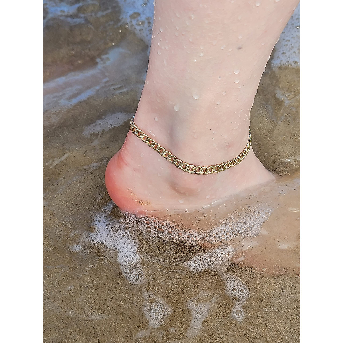 Fashion 21 Anklet for Women Electro Gold Plated Ankle Bracelet - Made in Korea (6mm 10" Concave Cuban Anklet)
