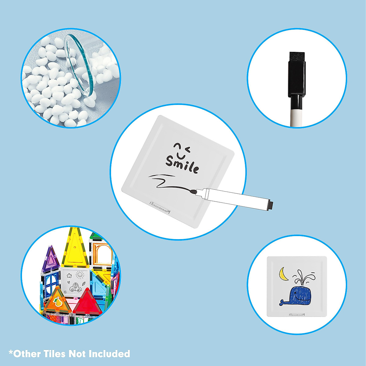 PicassoTiles Canvas Tiles Whiteboard with 8 Magnetic Building Tiles & 5 Marker Pens Expansion Construction Blocks STEAM Learning Kits Educational Toy Set Preschool Toddler Child Kids Ages 3